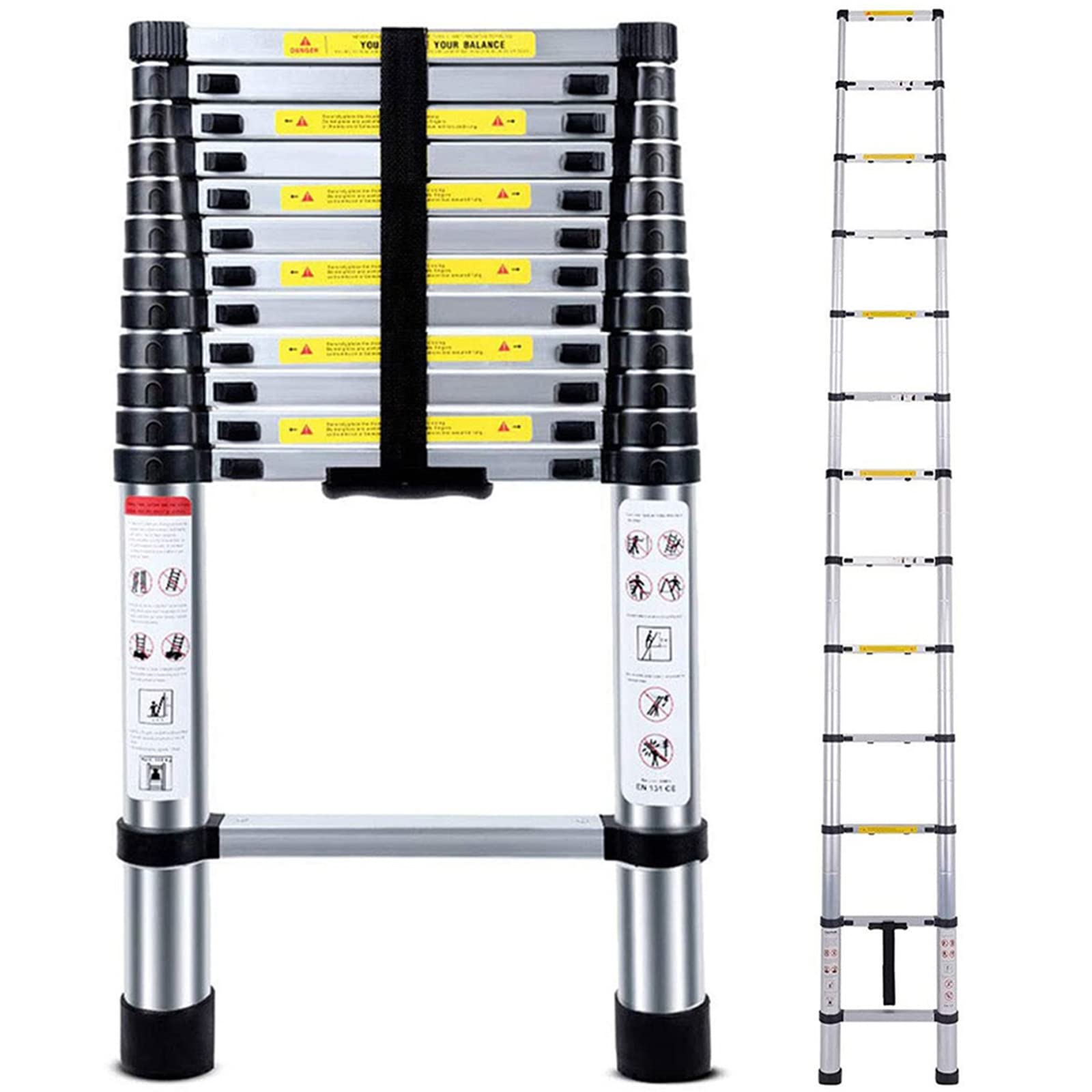 NAIMP 3.8M Telescopic Ladder, 12.5ft Multi-Purpose Folding Aluminium ...