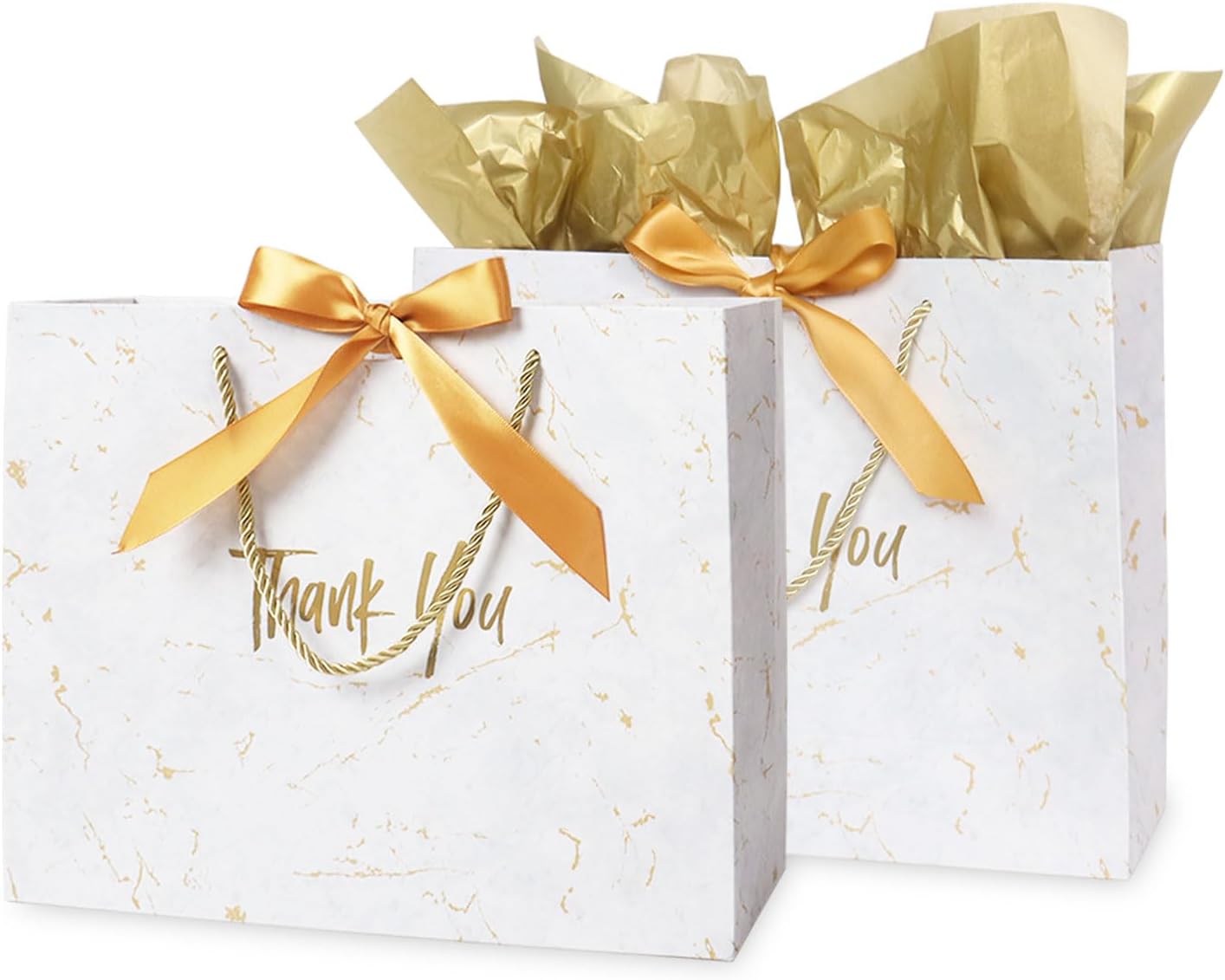 2Pcs Thank You Bags, White Gift Bags with Ribbon - Large Paper Bags for ...