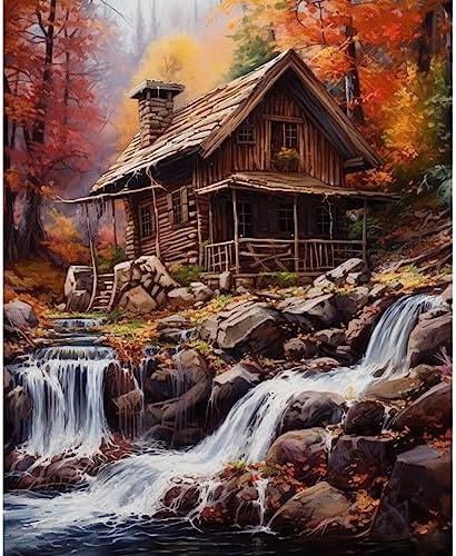 Amazon.com: Paint by Numbers Cabin in the Forest DIY Painting On Canvas ...
