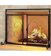 Amazon.com: Kingson Flat Fireplace Screen with Hinged Doors Handcrafted ...