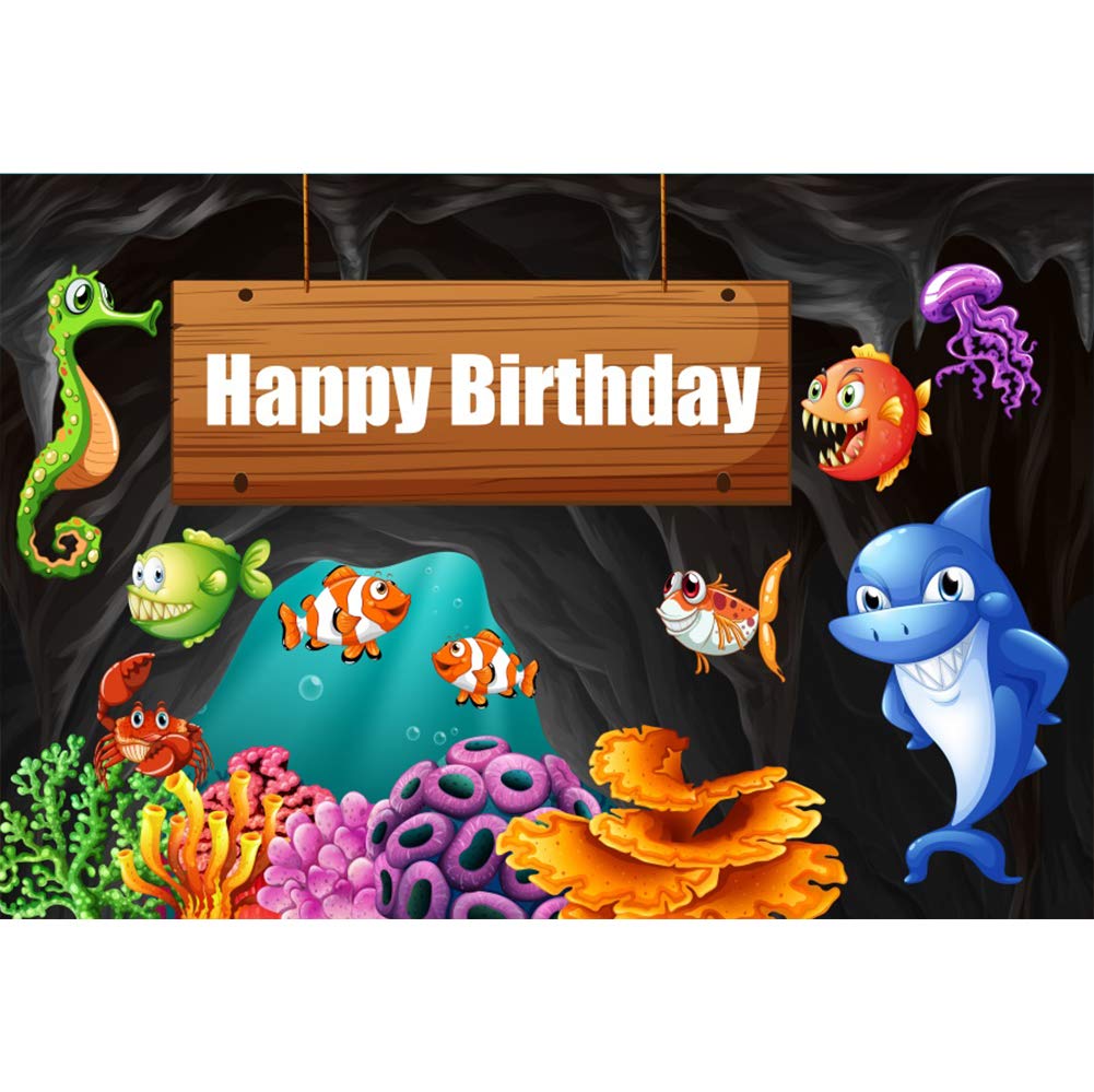 Buy OERJU 10x6.5ft Happy Birthday Underwater World Background Cartoon ...