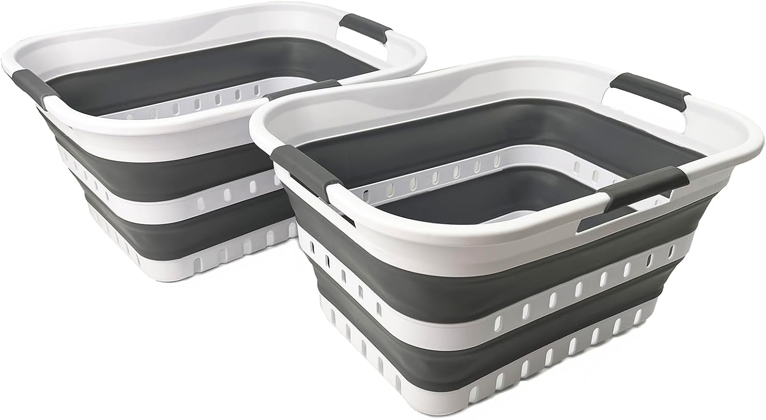 Amazon.com: SAMMART Set of 2 Collapsible Plastic Laundry Basket ...