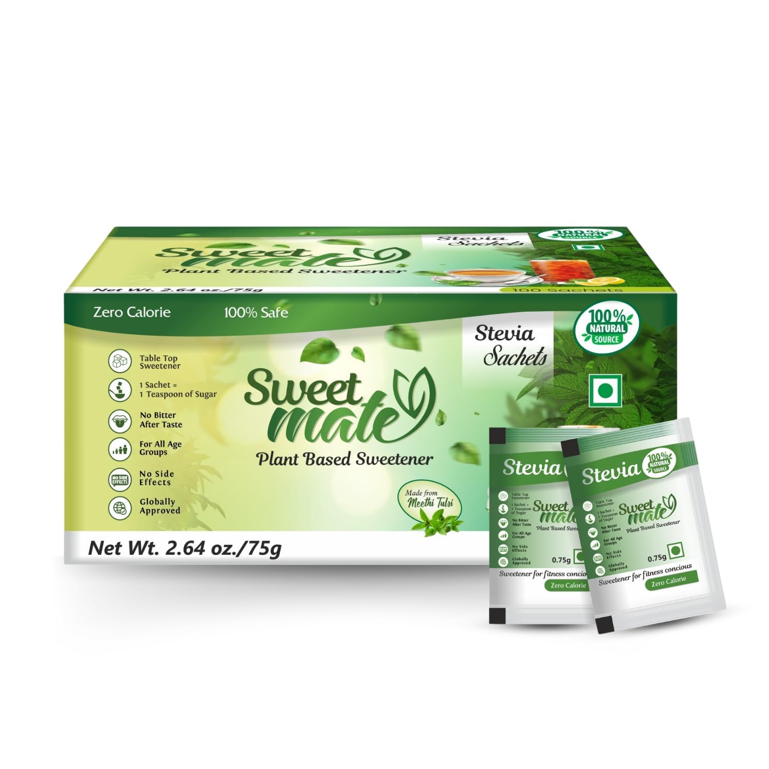 Sweetmate Stevia Sachets (100 Sachet x Pack 4) - 400 Servings | 100% ...