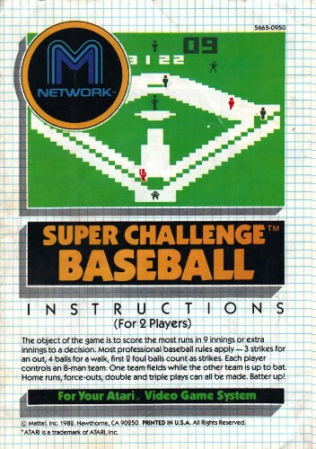 Super Challenge Baseball Atari 2600 Instruction Booklet (Atari Video ...