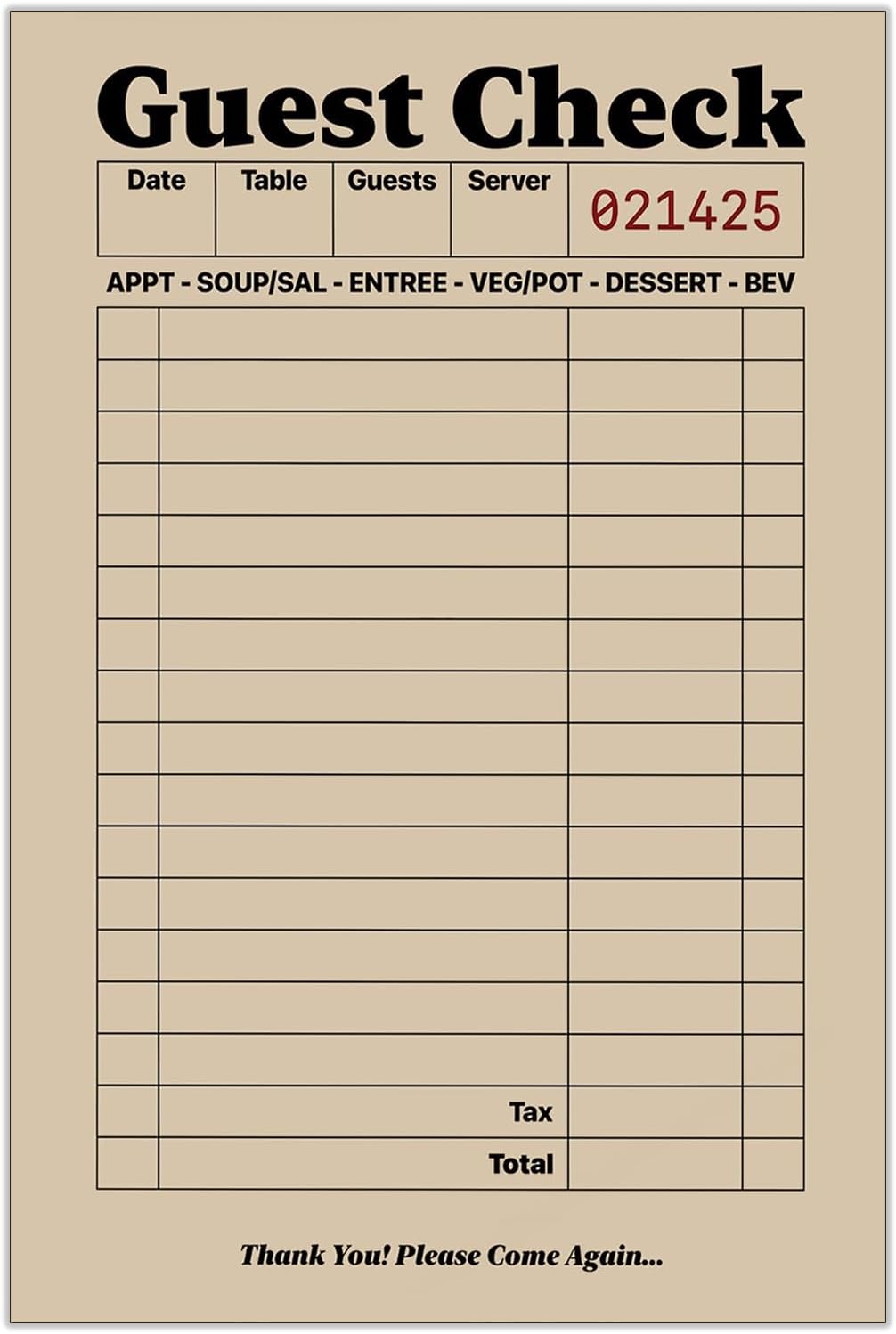 Amazon.com: SELF FIND Retro Blank Guest Check Poster Company Guest ...