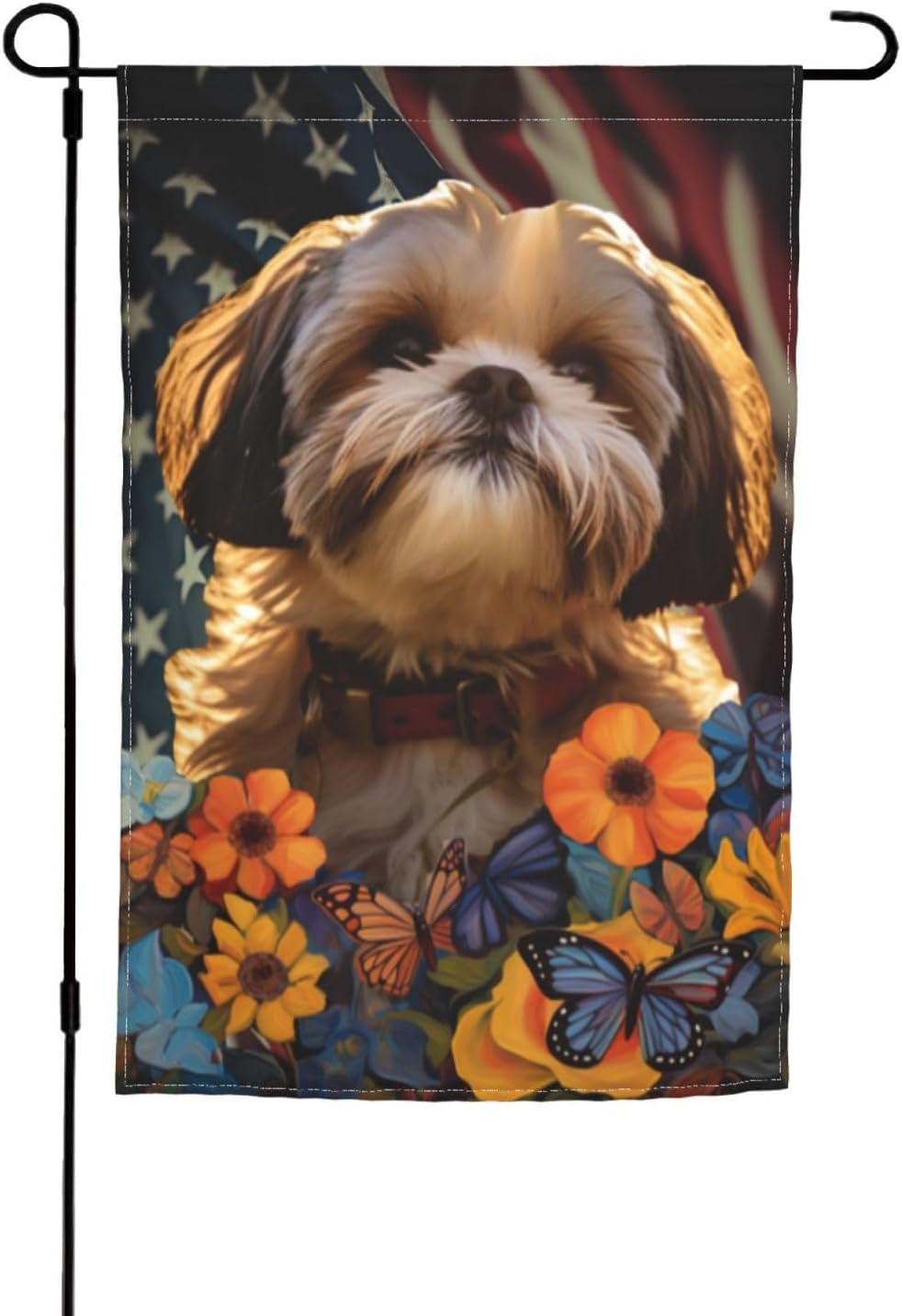 Amazon.com : Garden Flag Shih Tzu Dogs Cute Sunflower US Amercia Flag ...