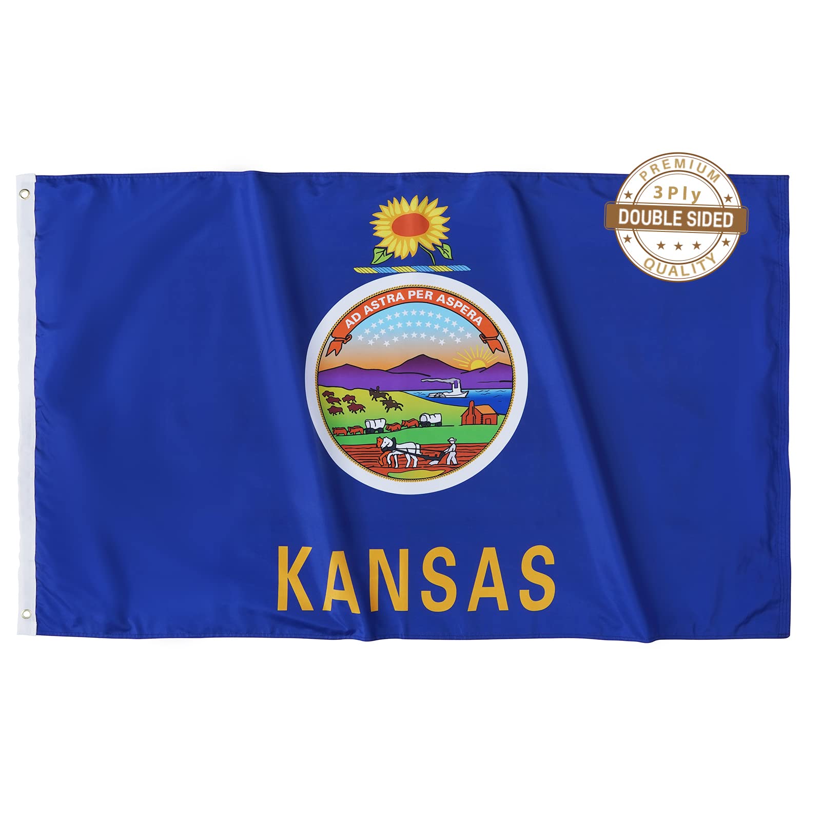 Amazon.com : TOPFLAGS Kansas Flag 3x5 Double Side 3Ply KS State Flags ...