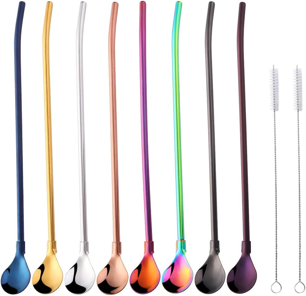 Amazon.com: 4 Pack Spoon Straw Stainless Steel Drinking Spoon Reusable ...