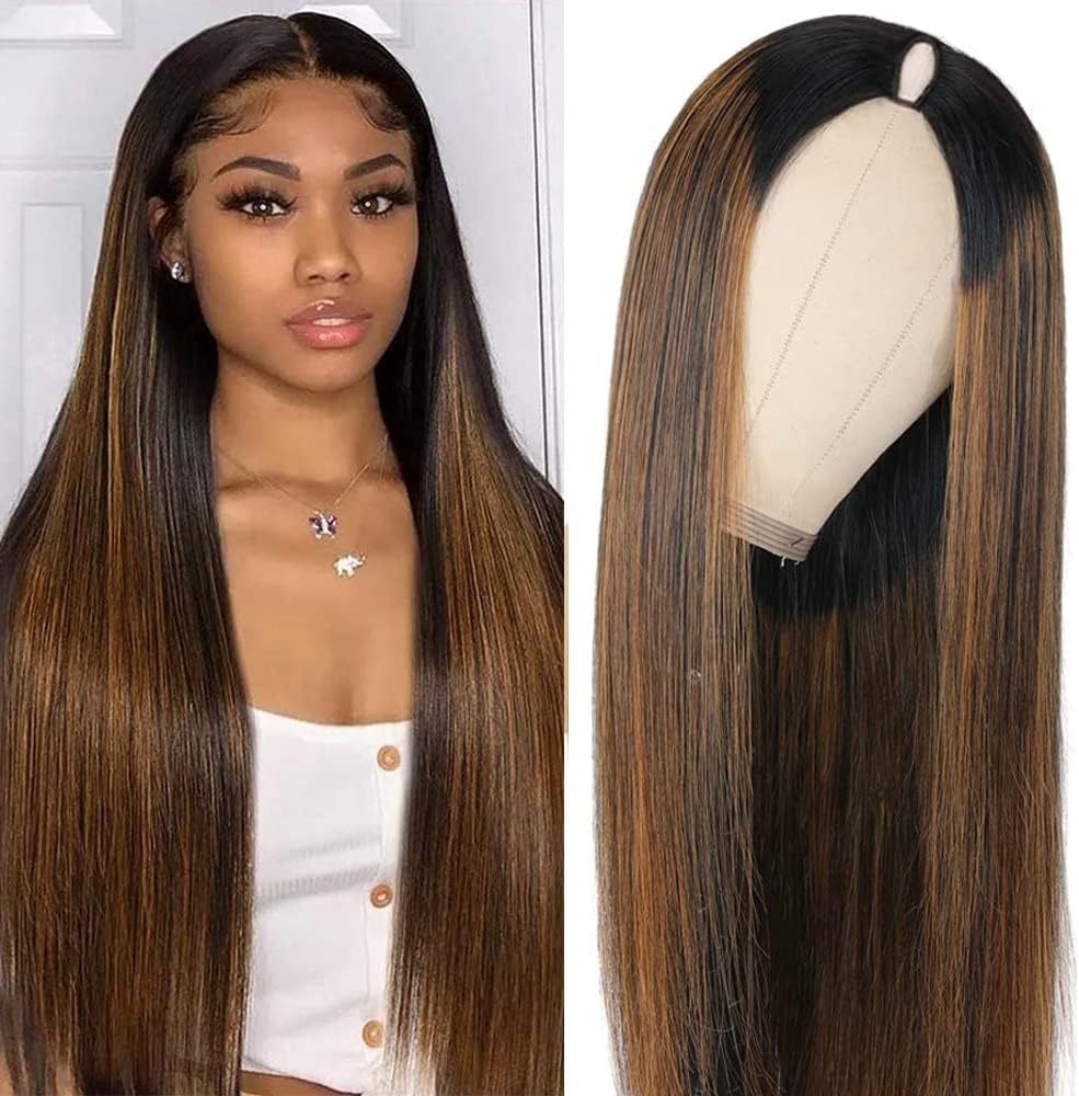 Amazon.com : CHEETAHBEAUTY FB30 Ombre V Part Wig Human Hair 16Inch No ...