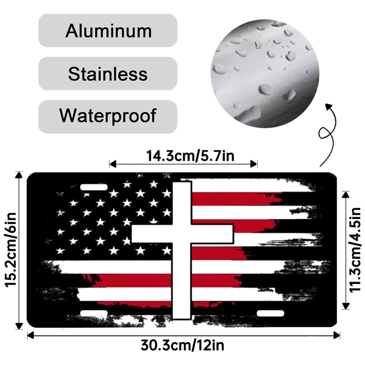 Glow-in-The-Dark License Plate American Flag Cross Car Front License ...