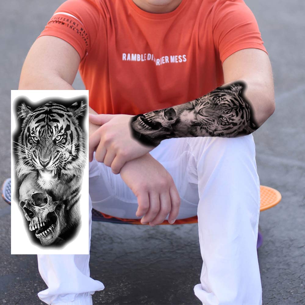 8 Sheets Yezunir 3D Black Tribal Realistic Tiger Gladiator Temporary ...