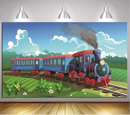 Amazon.com : GYA 7x5ft Stream Train Party Theme Backdrop for ...