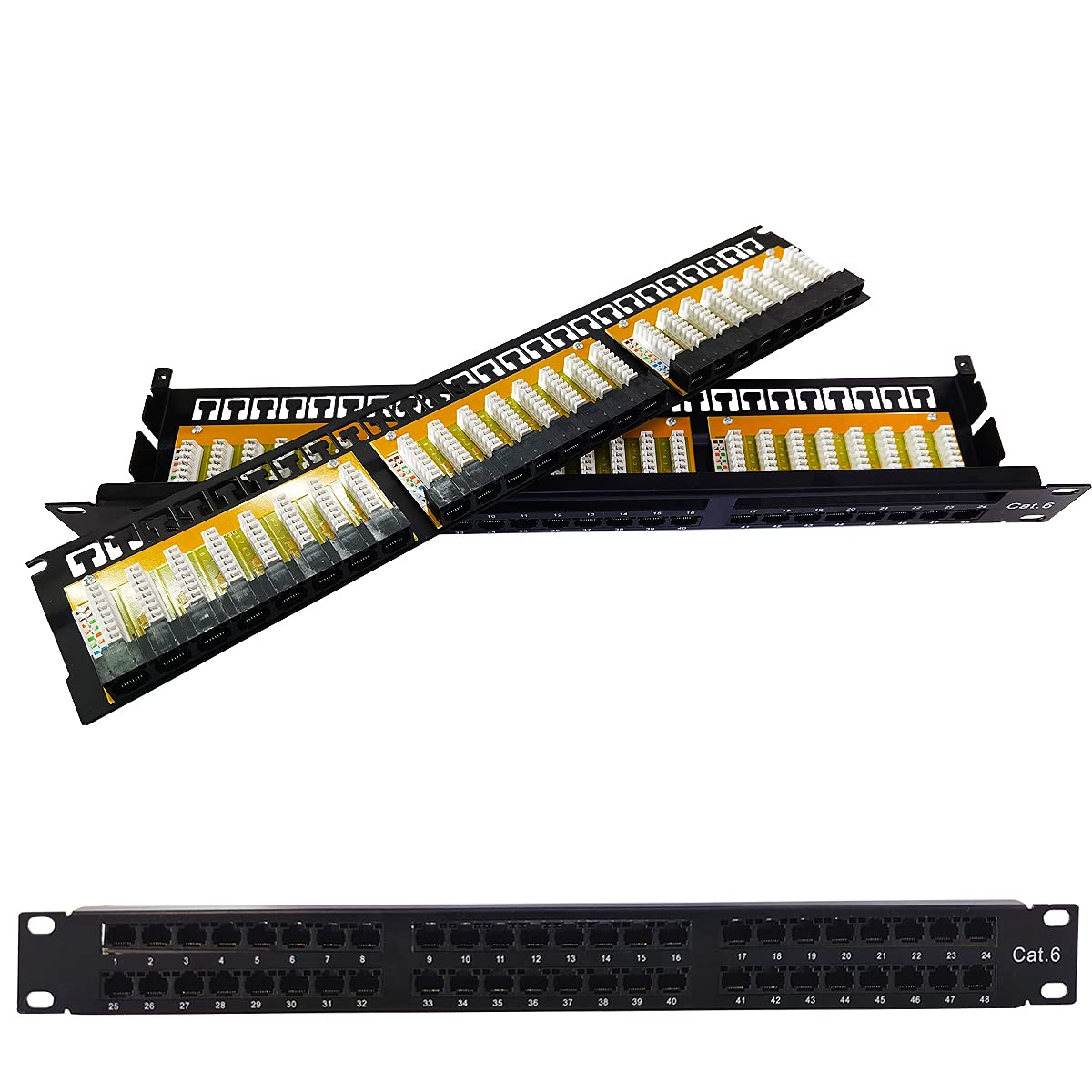 Network Patch Panel, 48 Port 1U Rack Mountable Cat6 Patch Panel 110 ...