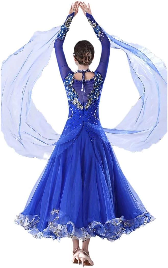Amazon.com: Women's Long Sleeve Competition Performance Dance Dress ...