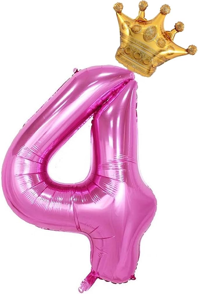 Amazon.com: 40Inch Pink Number 4 Crown Balloons Set, 4th Birthday ...