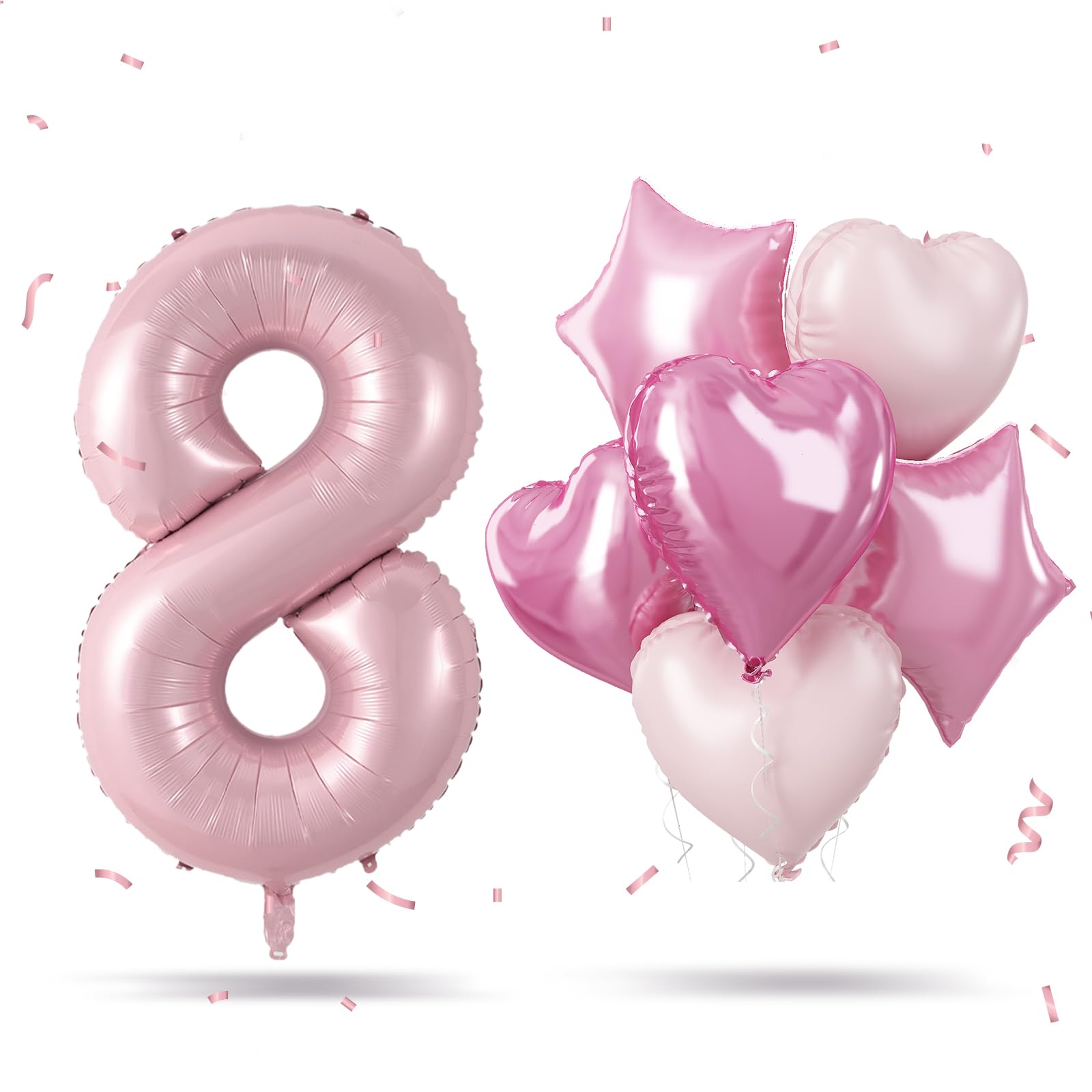 Amazon.com: Pastel Pink 8th Birthday Balloons for Girls, Big Self ...