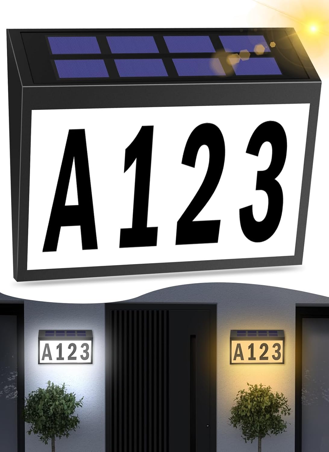 T-SUN Solar Address Sign, Solar House Number Sign for Outside ...