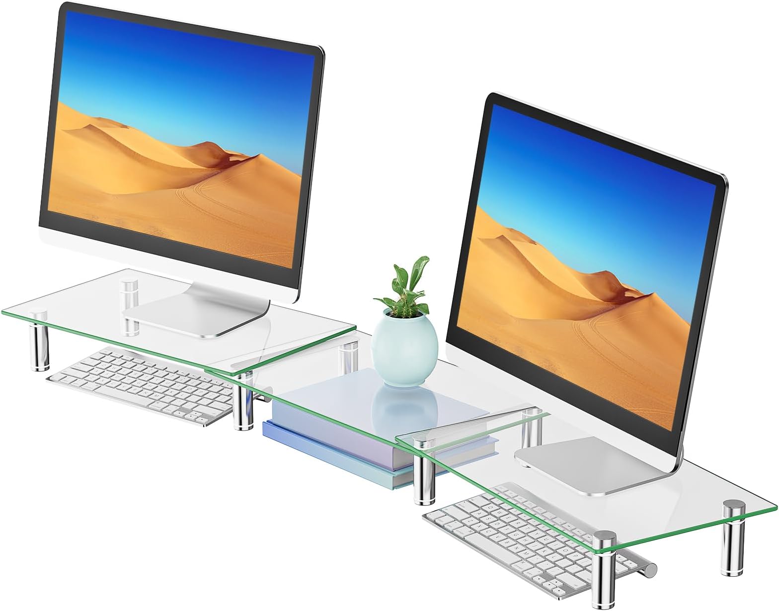 Amazon.com: YGYQZ Wood Adjustable Monitor Riser for Desk, 2 Tier Dual ...