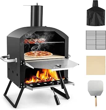 GOPLUS 2 i 1 pizzaugn utomhus, trädgårdsugn i rostfritt stål med ...
