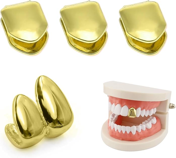 Amazon.com: UAIAGM 4PCS Gold Grills for Teeth Single Tooth Cap Gold ...