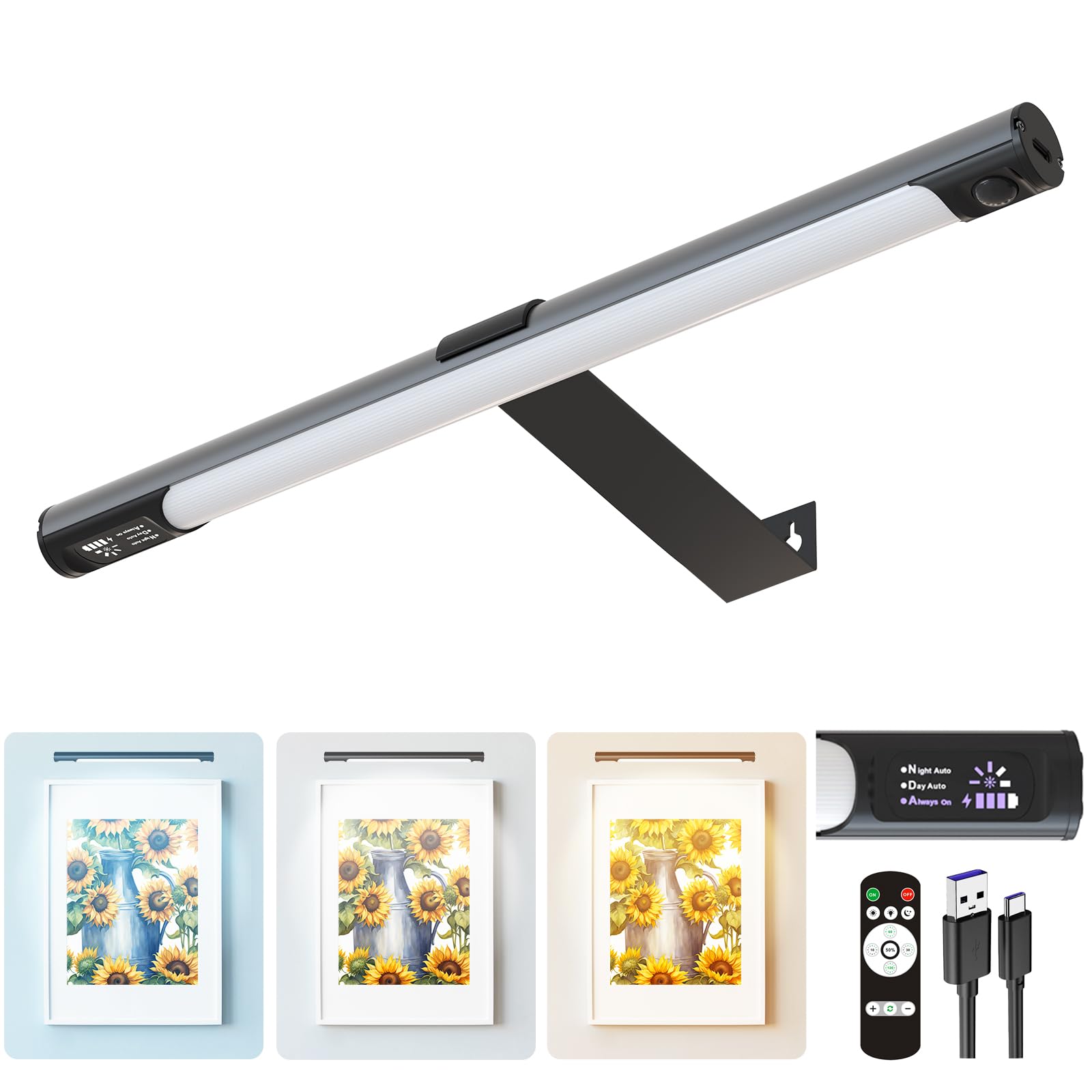 COLIJOY Wireless Picture Lights, 14in Rechargeable Art Display Light ...