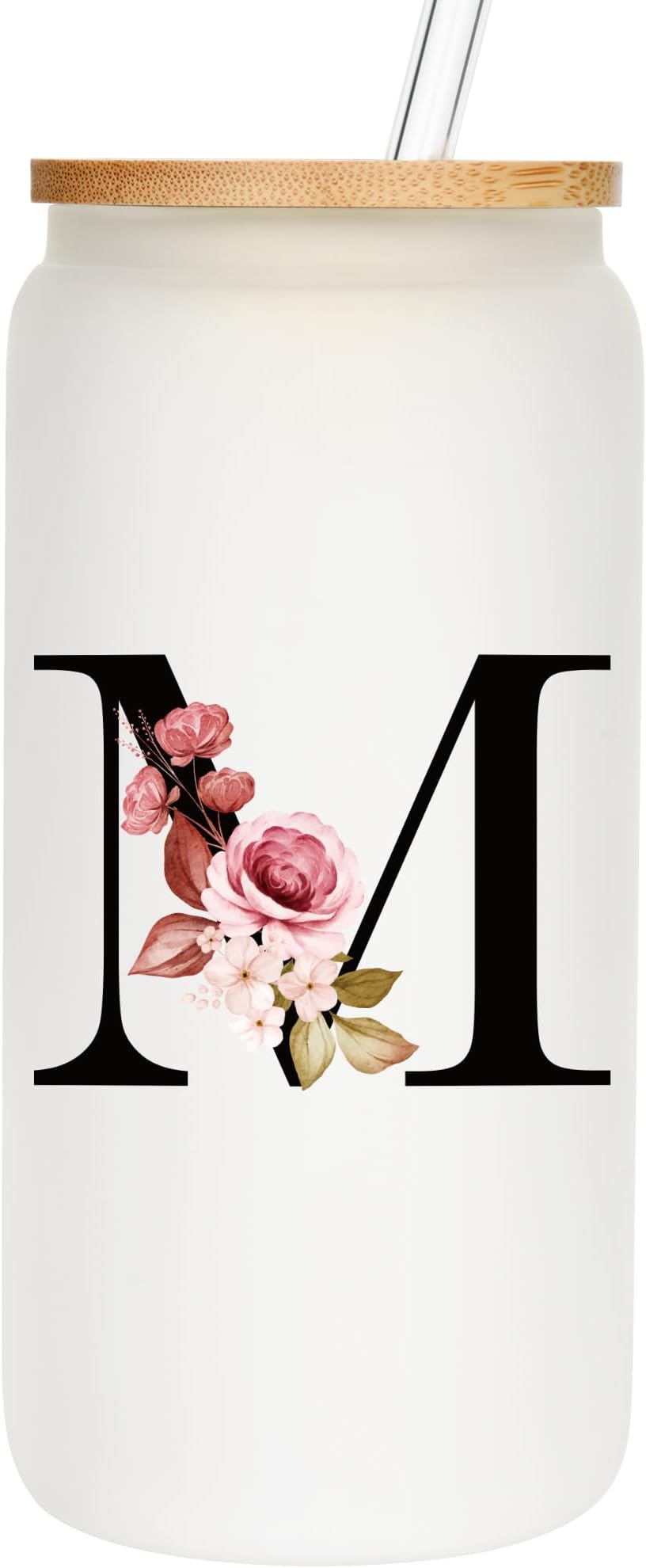 Amazon.com | Yekidos Monogrammed Glass Drinking Cup With Lid Straw Boss ...