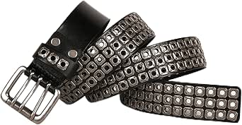 Amazon.com: Heavy Metal Cowboy Punk Belt Genuine Leather Hip Hop Belts ...