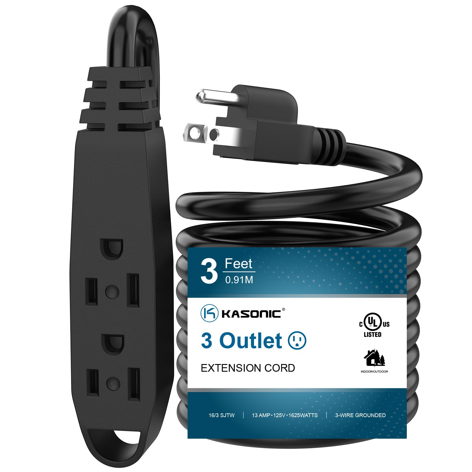 Amazon.com: K KASONIC - 3-Feet 3 Outlet Extension Cord, UL Listed, 16/3 ...