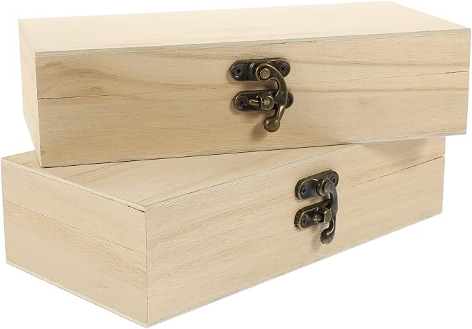 Amazon.com: EXCEART Wood Box 2 Pack Unfinished Wood Box, Rectangular ...