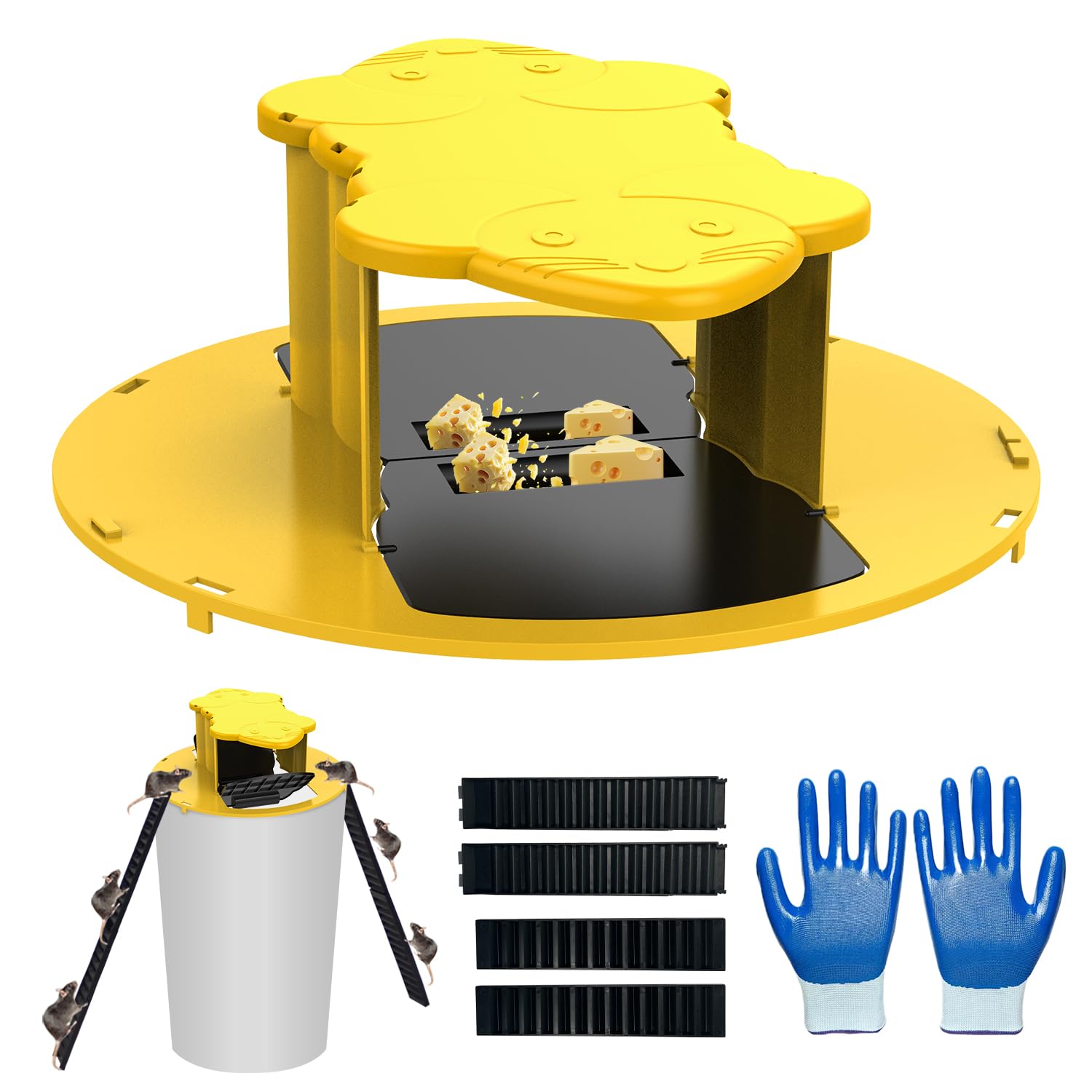 Upgrade 2 Way Ladders Humane No Kill Mouse Traps Bucket Lid with Gloves ...