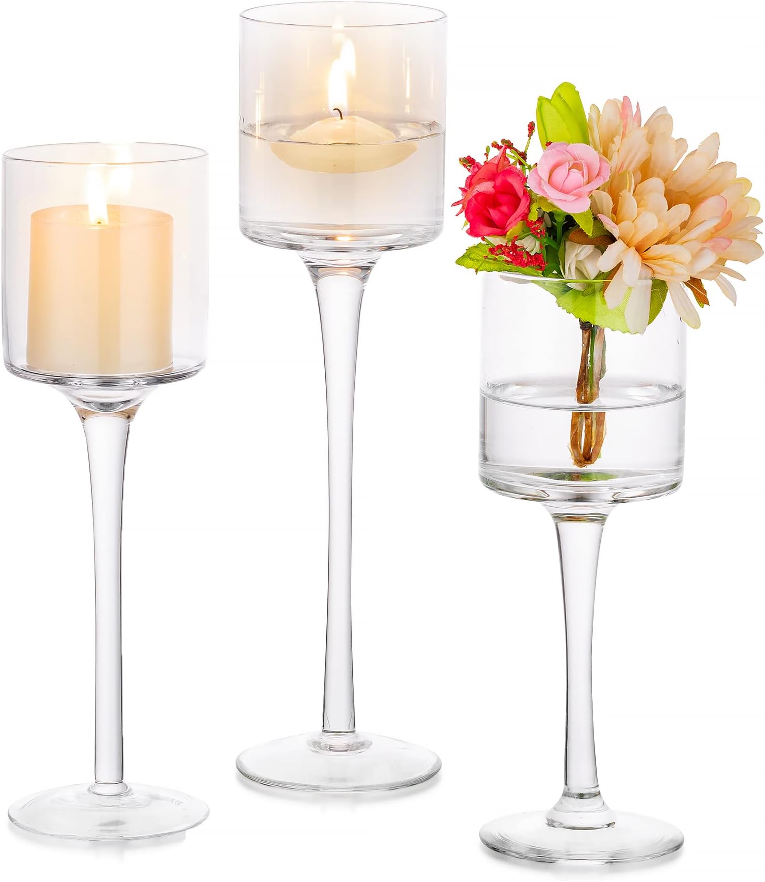 Amazon.com: 12 Pcs Glass Candle Holder Tall Tea Lights Candle Holder ...