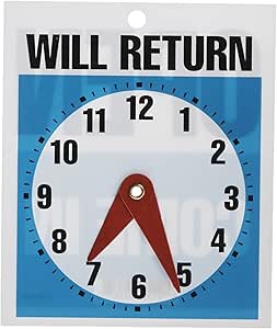 Headline Sign Double-Sided Open/Will Return Sign with Clock Hands, 5" x ...