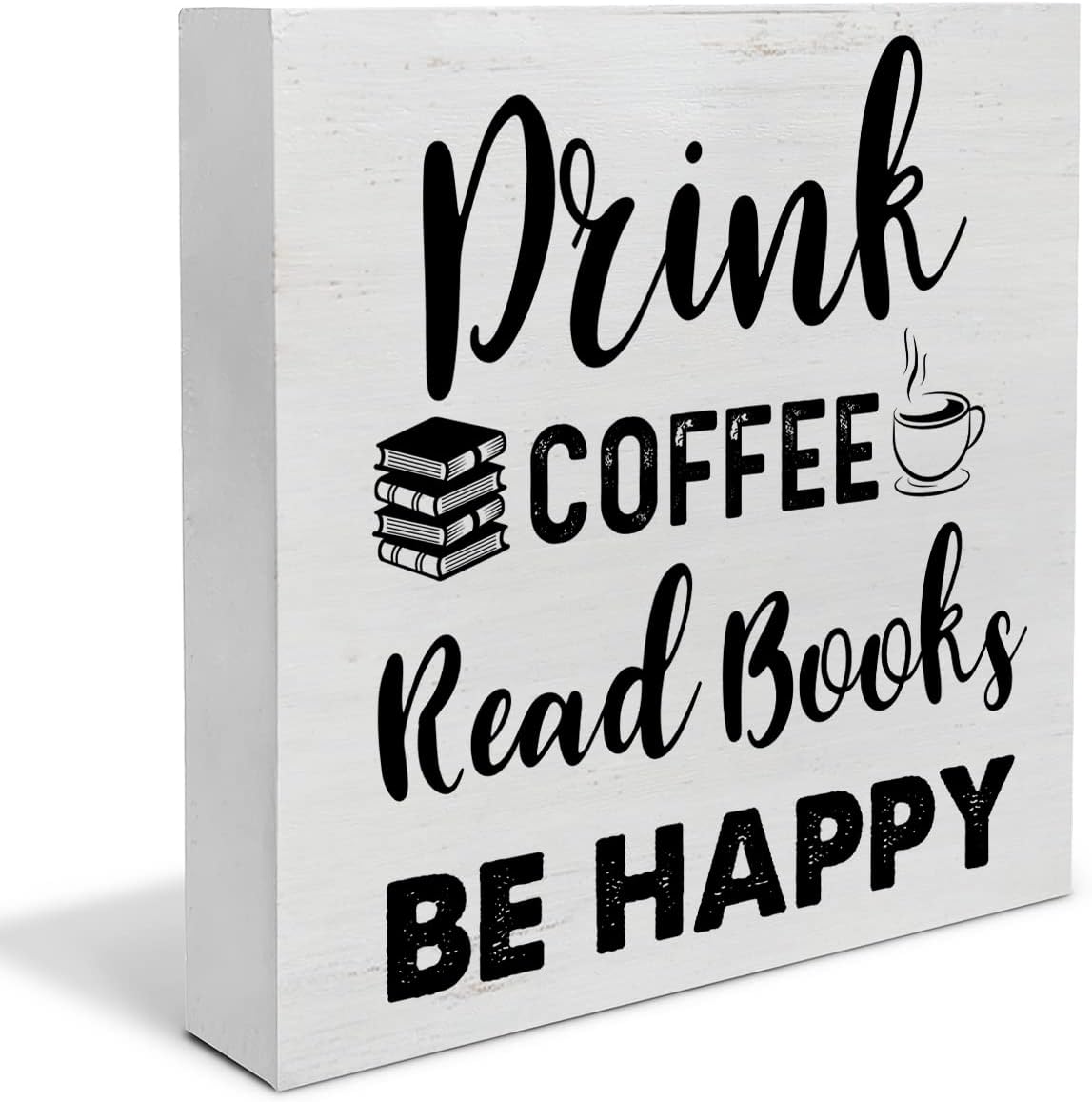 Amazon.com: Drink Coffee Read Books Be Happy Wood Box Sign Decor Desk ...