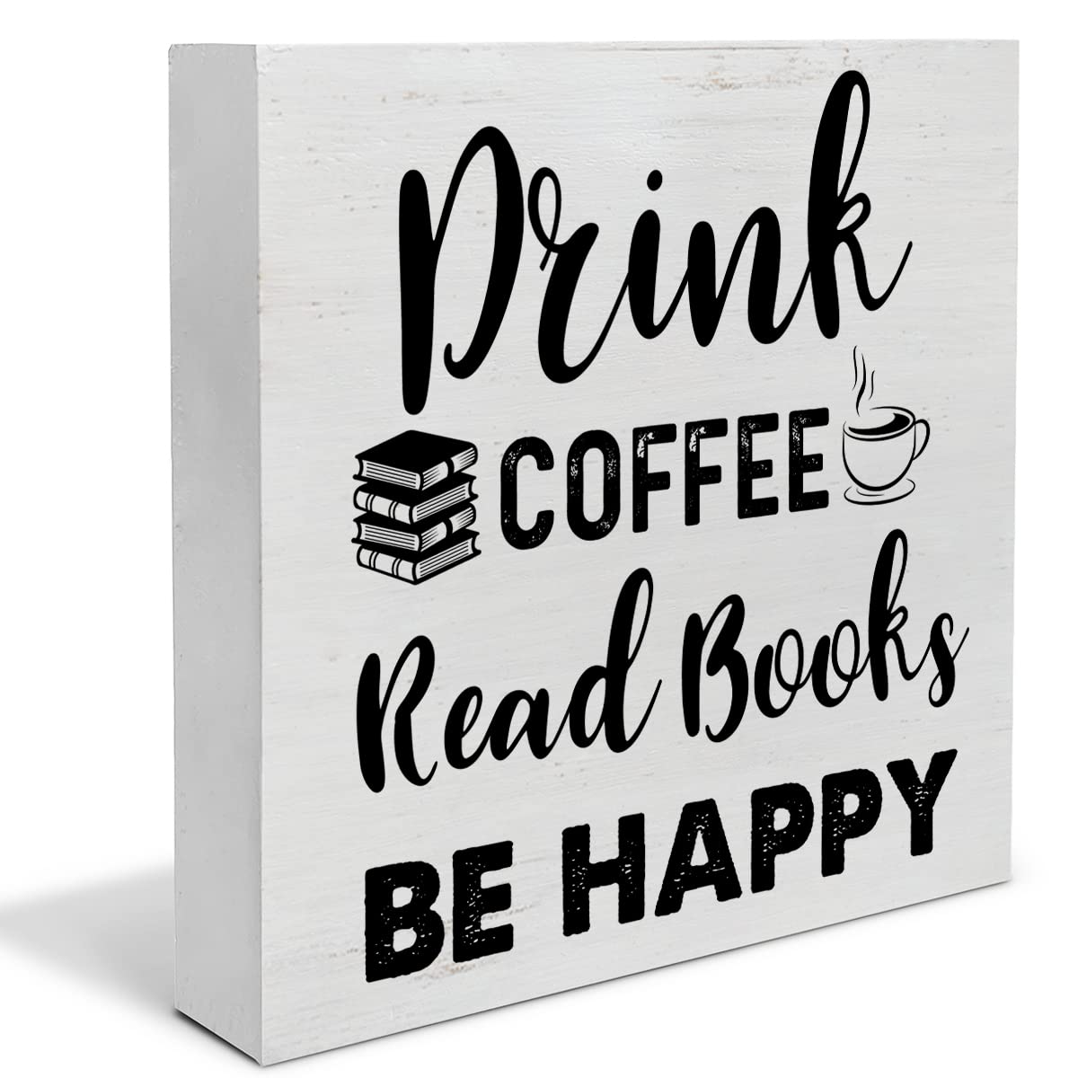 Amazon.com: Drink Coffee Read Books Be Happy Wood Box Sign Decor Desk ...