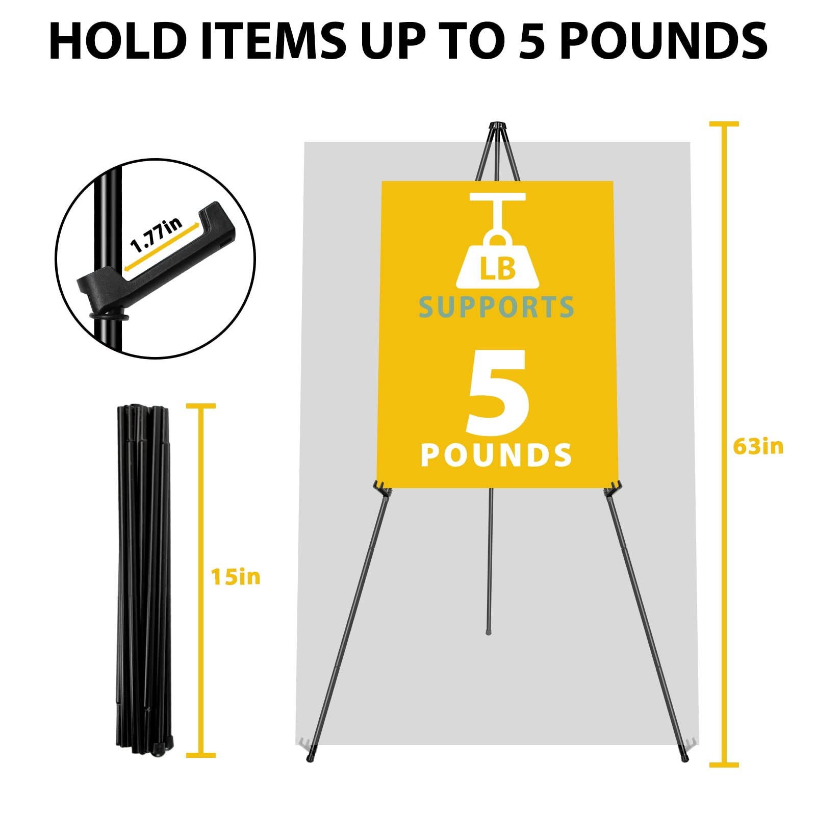 63" Tall Display Easel, Folding Instant Poster Easel, Black Steel Metal ...