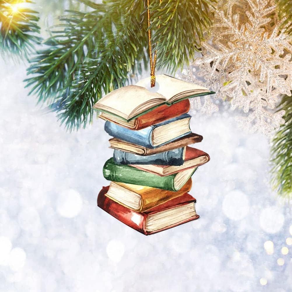 Amazon.com: Reading Ornament,Book Lovers Heart Book Shelf Christmas ...