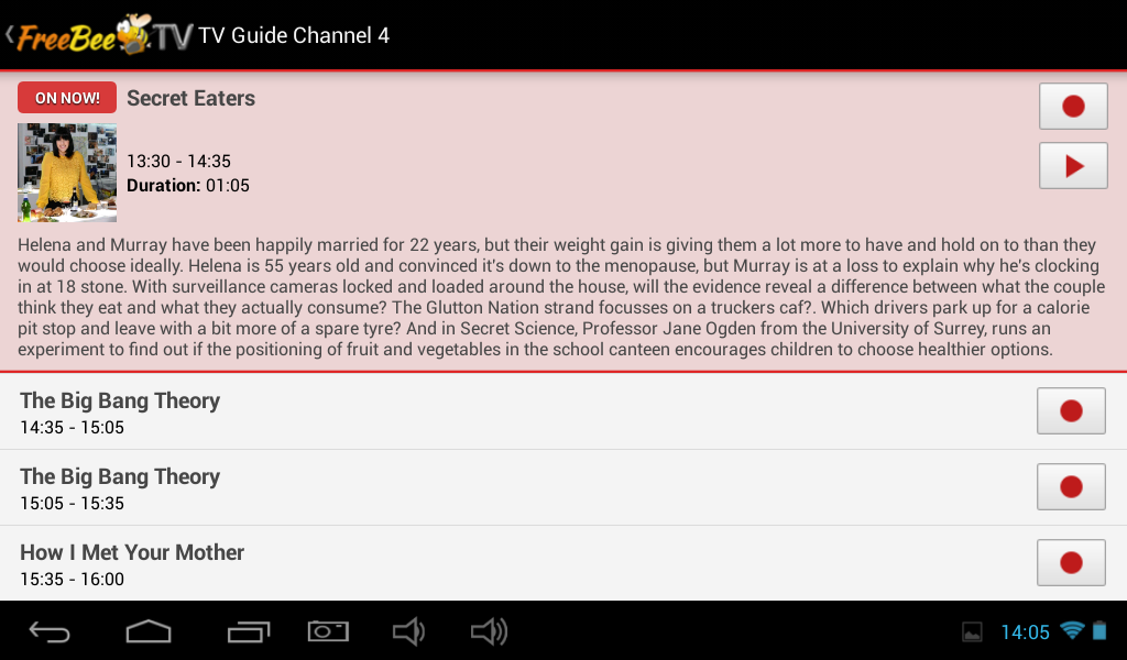 Aplicación FreeBee TV en Amazon Appstore