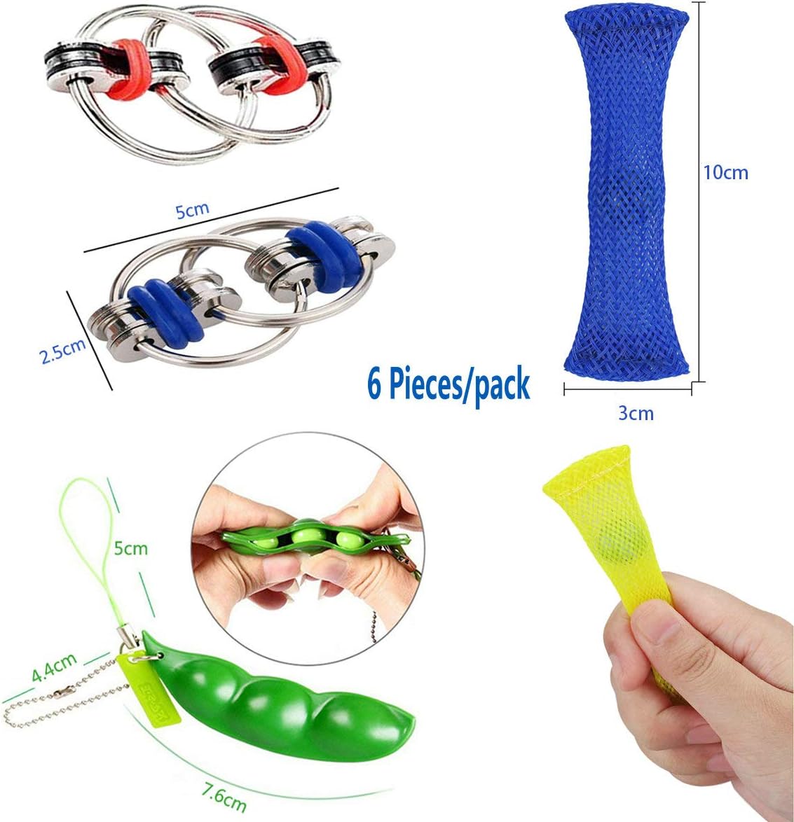 6-Piece Silent Fidget Toy Set for Stress Relief - Flippy Chain, Pea Pod ...