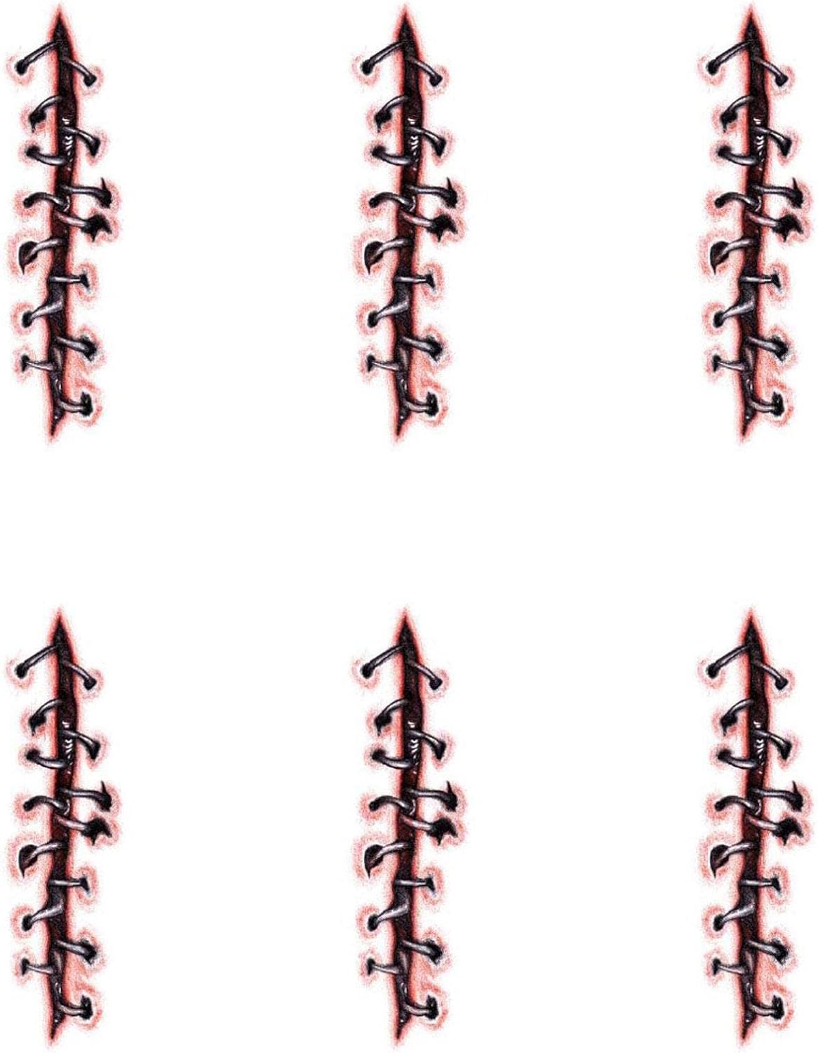 HINAA 6 Realistic Fake Scar Wound Stitches Temporary Sticker Halloween ...