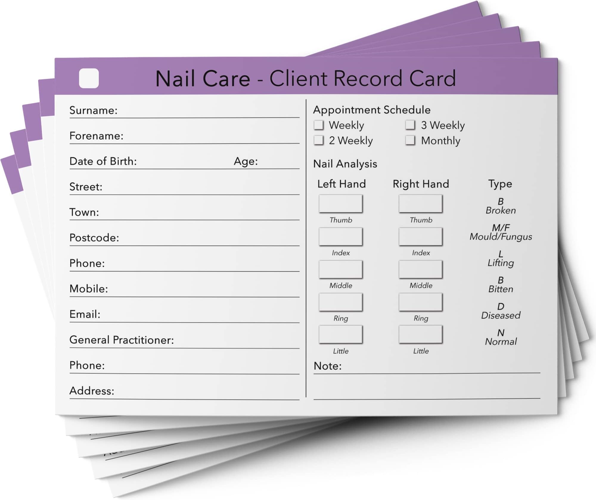 Nail Care Client Record Card - Treatment Consultation Form for Mobile ...