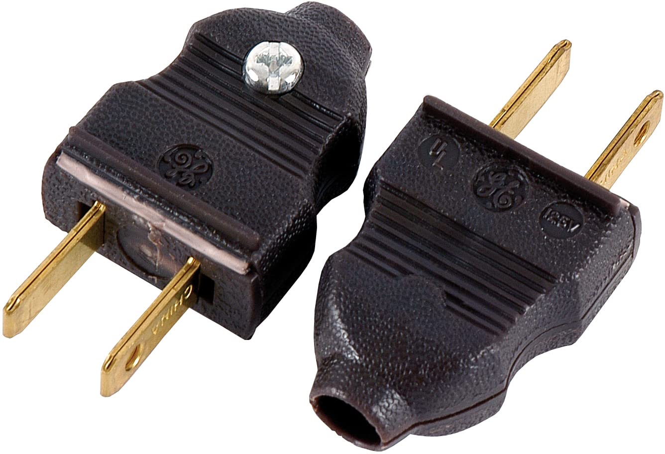 GE Extension Cord Plug Replacement, 2 Pack, Polarized, 2 Prong, 125VAC ...