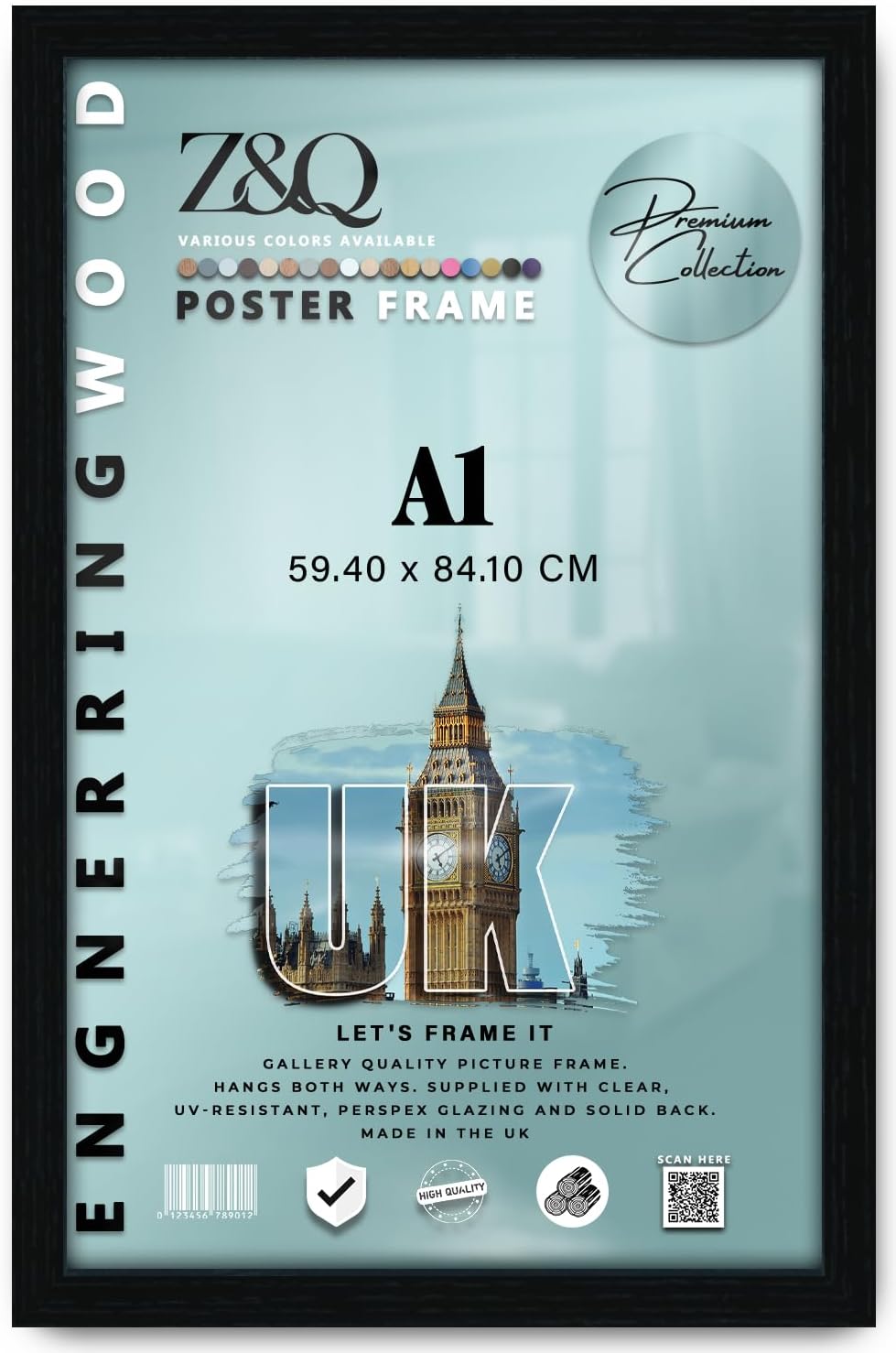 DECORO A1 Black Frame | A1 Poster Frame | 594X841mm Wooden Photo Frame ...