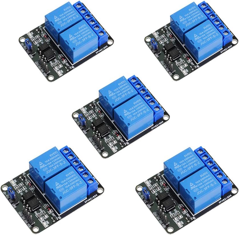 Geekstory 5PCS 2 Channel 5V Relay Module 10A with Optocoupler Low Level Trigger Expansion Board ...