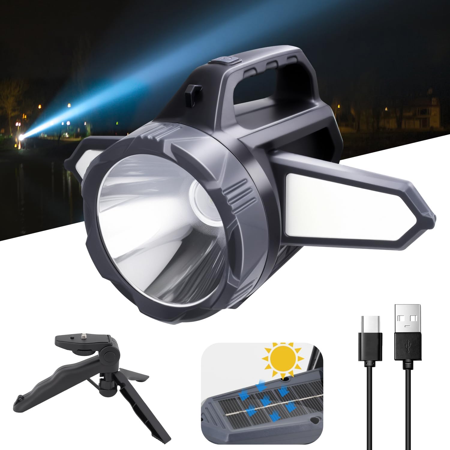 LiangJJ 200000 Lumens Spotlight, Rechargeable Spotlight Flashlight with ...