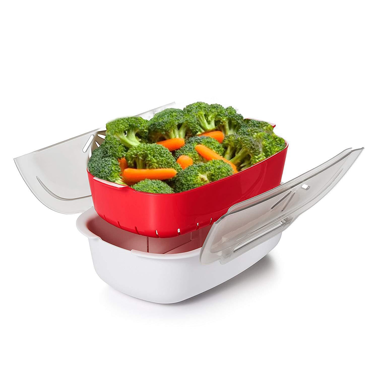 Amazon | FSONA 野菜スチーマー 電子レンジ用 電子レンジ用 蒸し器 蓋付き 食器洗い機対応 取り外し可能 キッチン用 ...