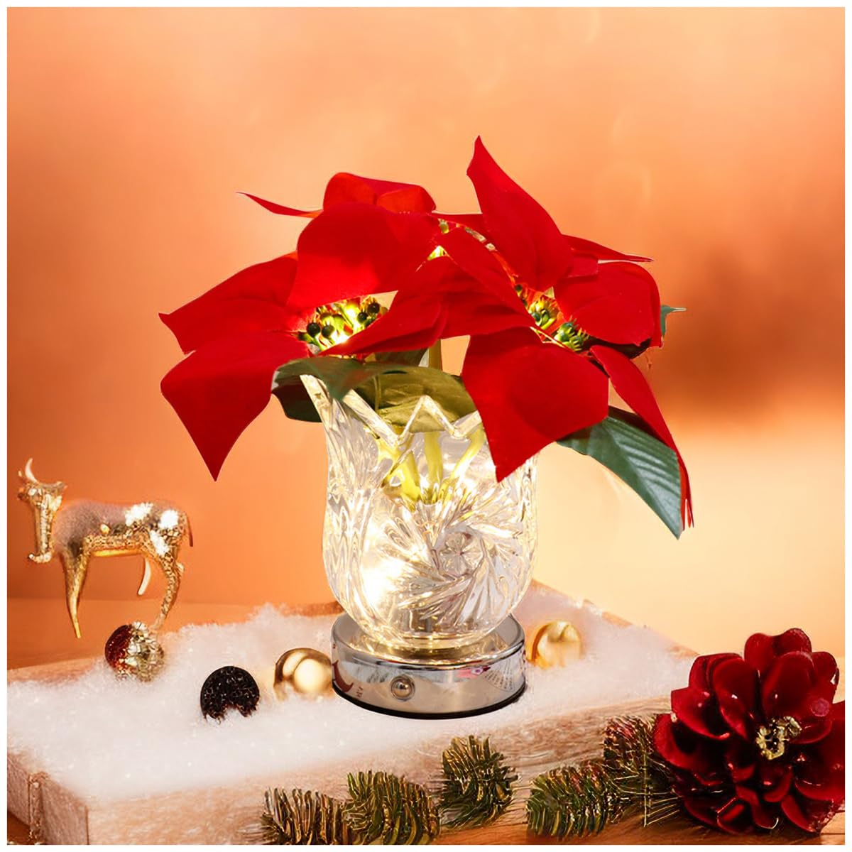 Aiouclay Flower Lamp Touch Lamp,Poinsettia Table Lamp, Artificial ...