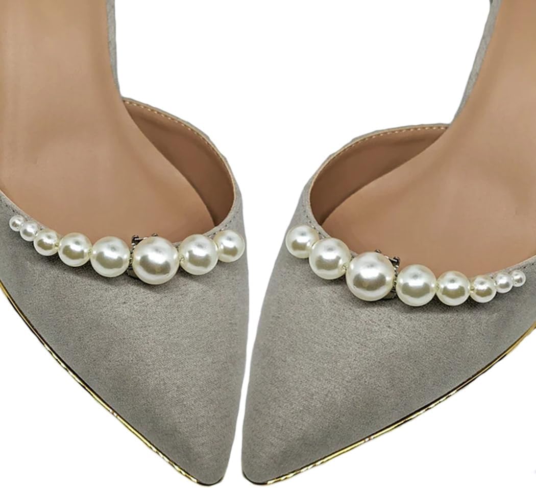 Amazon.com: EASEDAILY Pearl Shoes Clips for Pumps 2pcs Silver Wedding ...