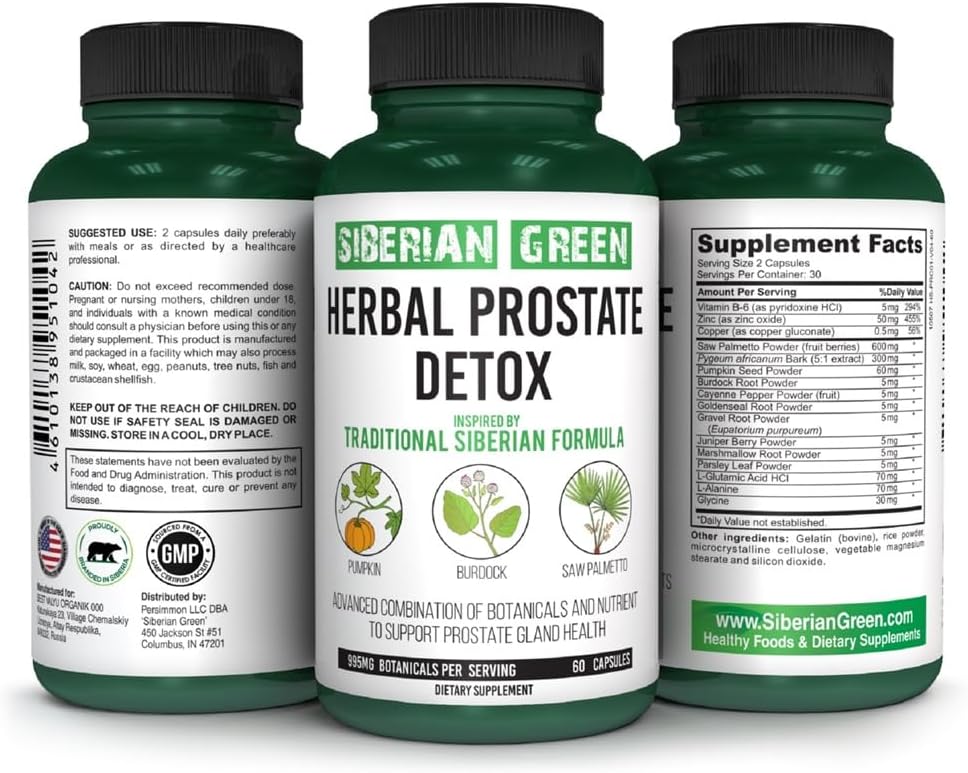 Siberian Green Herbal Prostate Detox 60 Capsules – Saw Palmetto Burdock ...