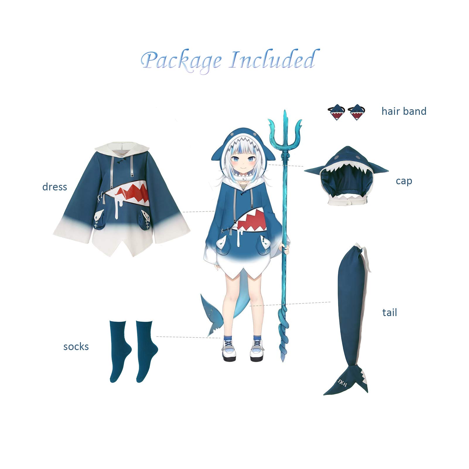 Nuoqi Gawr Gura Cosplay Costume Gawr Gura Shark Hoodie Jacket Outfit ...