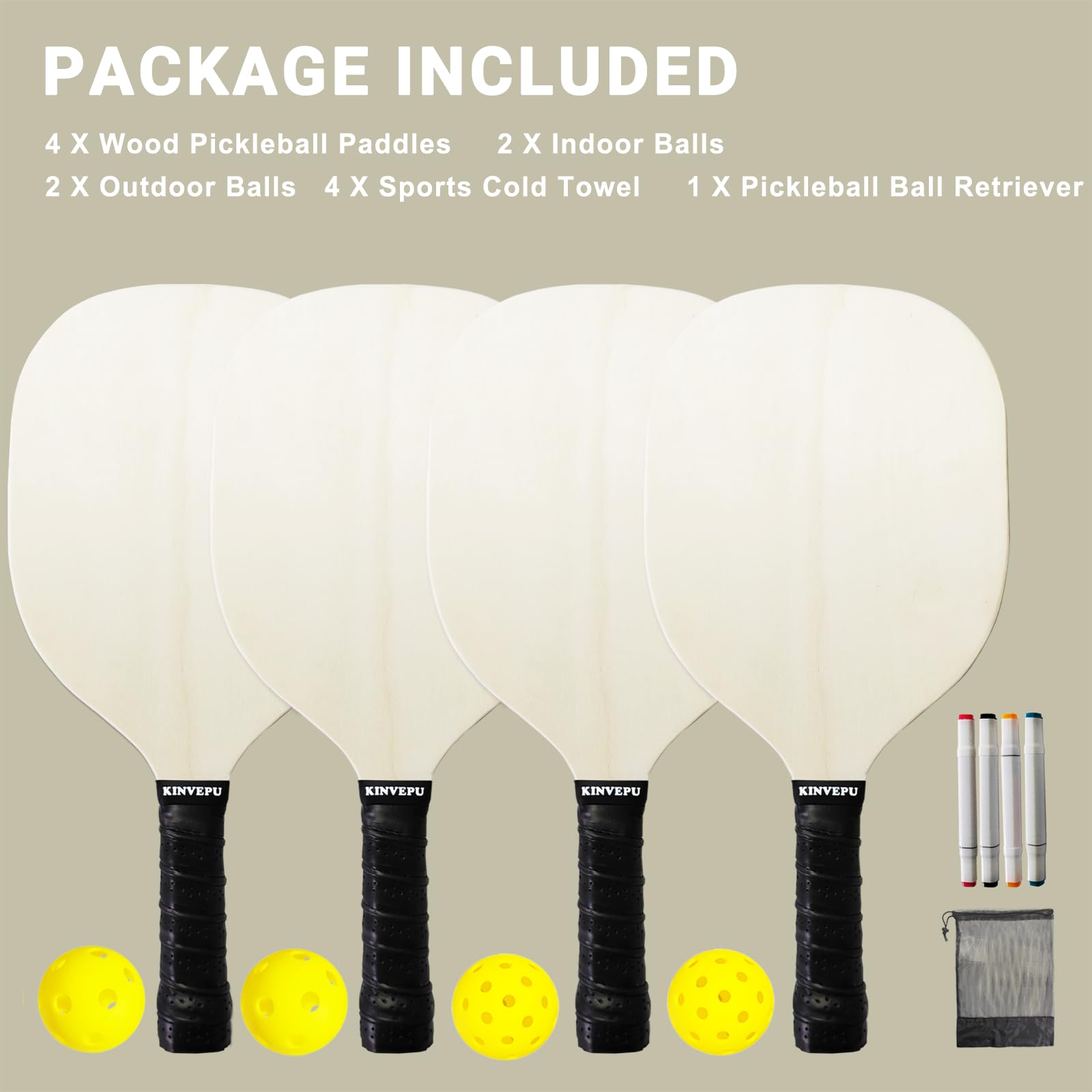 KINVEPU Pickleball Paddles,Pickleball Paddles Set of 4,Wood,Premium ...